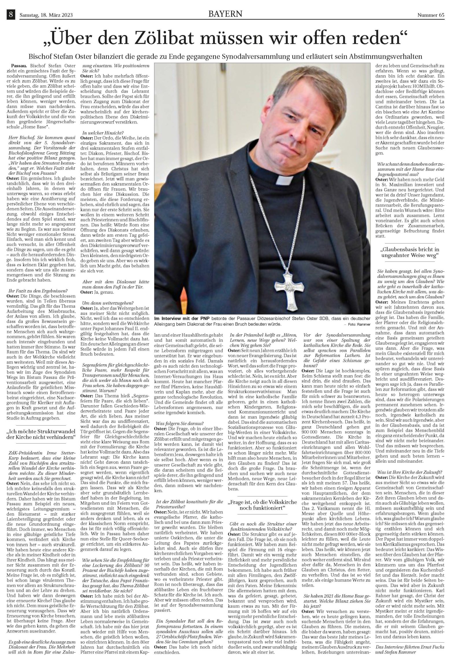 Interview PNP: "Über den Zölibat müssen wir offen reden" - Stefan Oster SDB